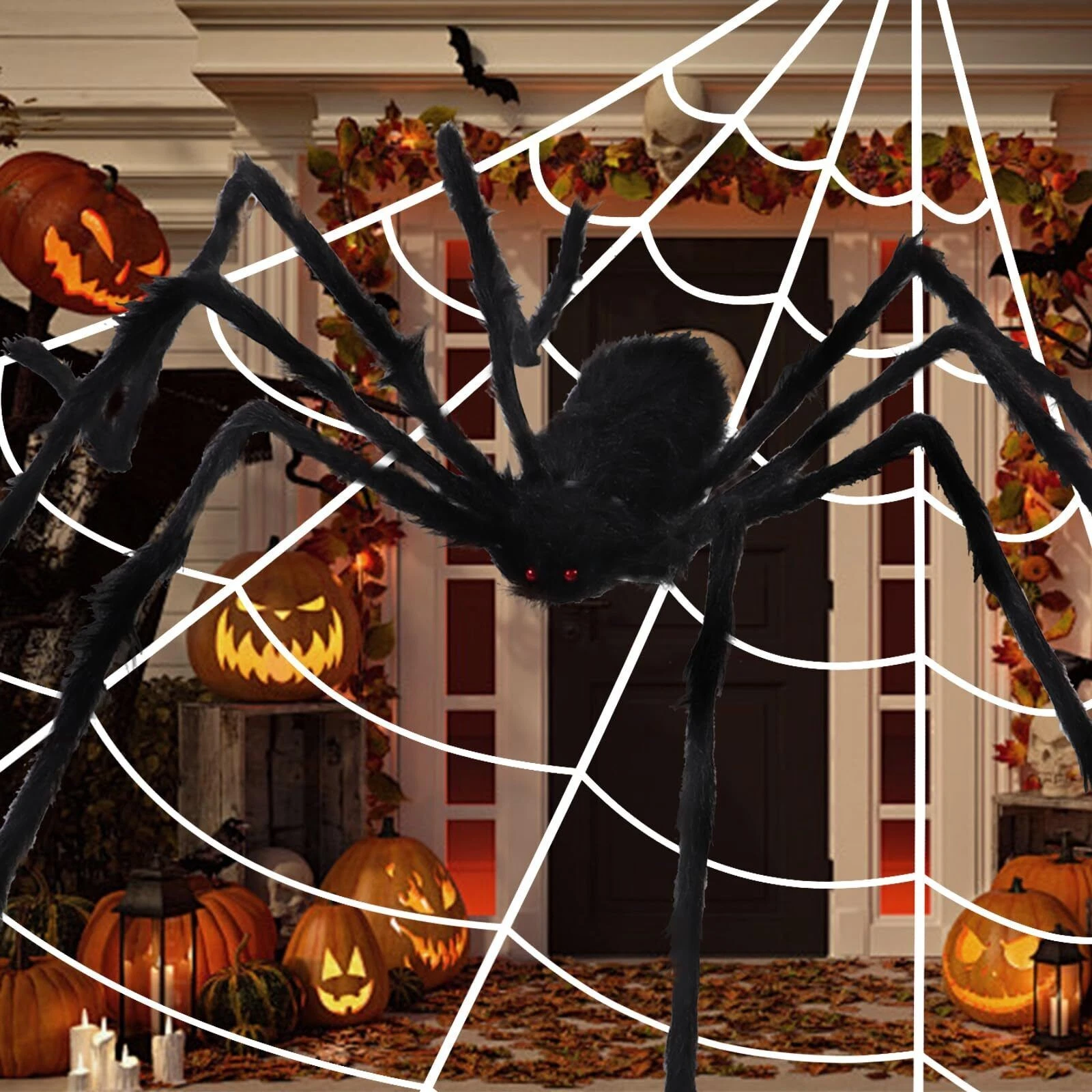 200" Halloween Spider Web + 59" Giant Spider Decorations Fake Spiders ...