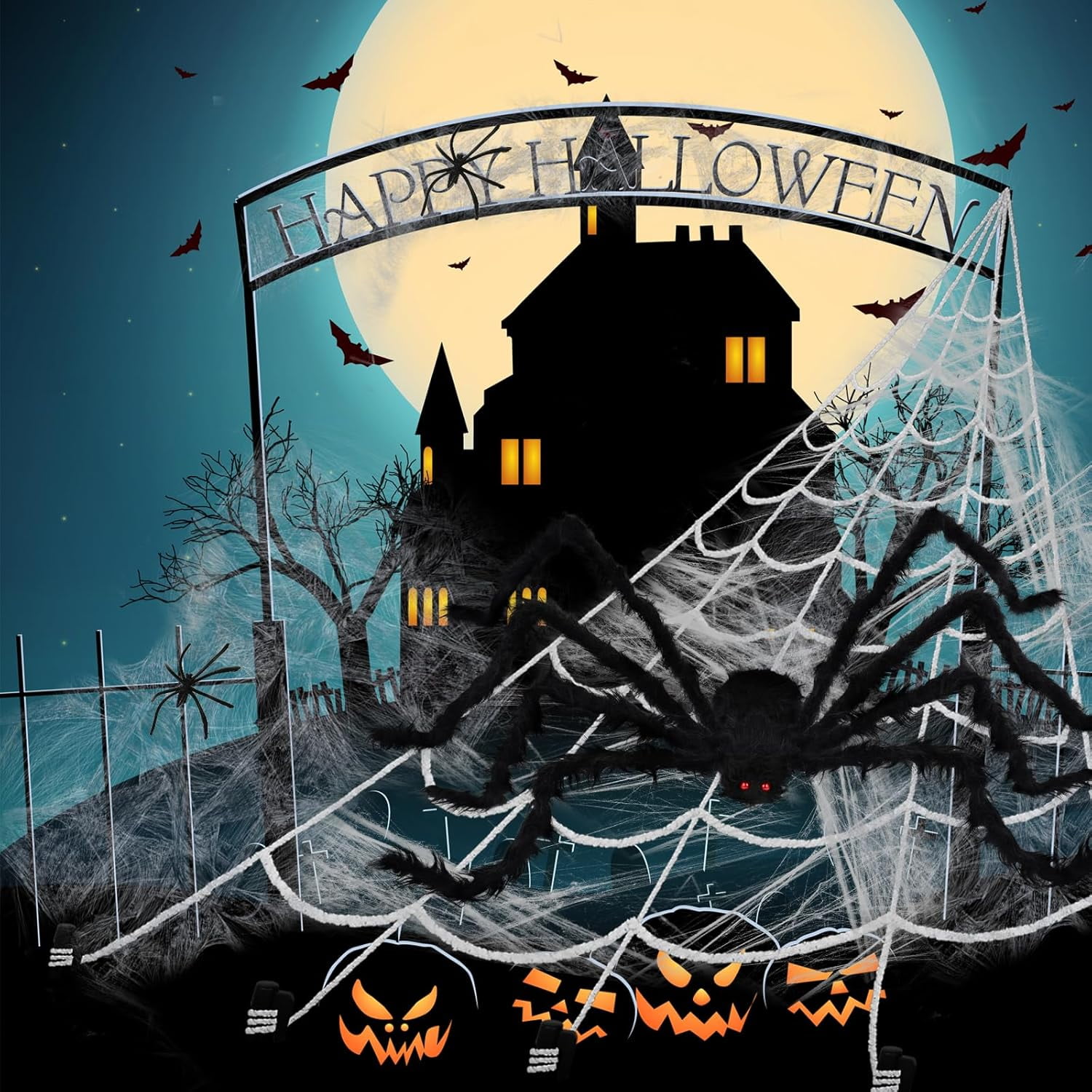 200-Inch Giant Halloween Spider Web Decoration| Large Spooky Spiders ...