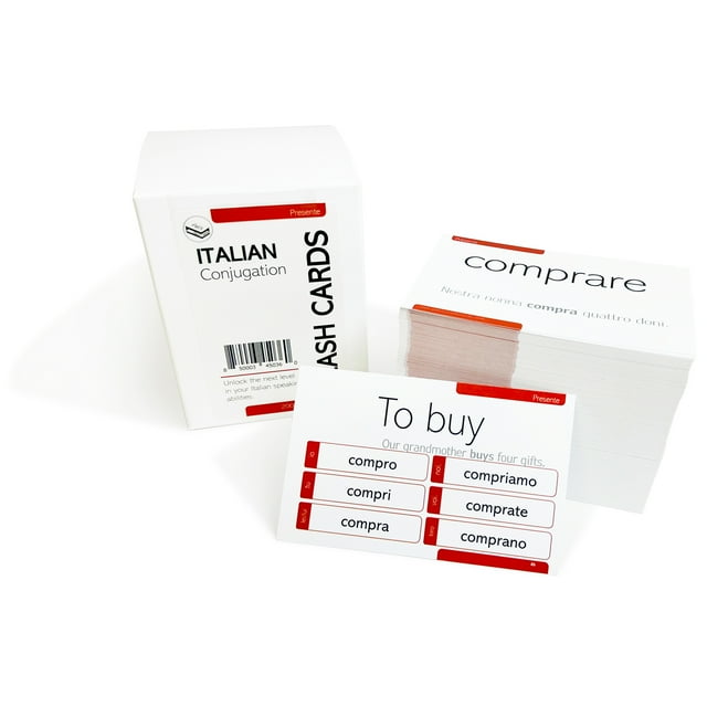 200 Italian Verb Conjugation Present Tense Flash Cards - Full Examples ...