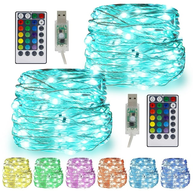 200 LED 66 Ft USB Twinkle Fairy String Lights, Color Changing Sliver ...