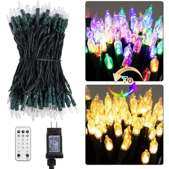 200 LED Christmas String Lights Outdoor 75 Ft. 9 Modes with Remote ...