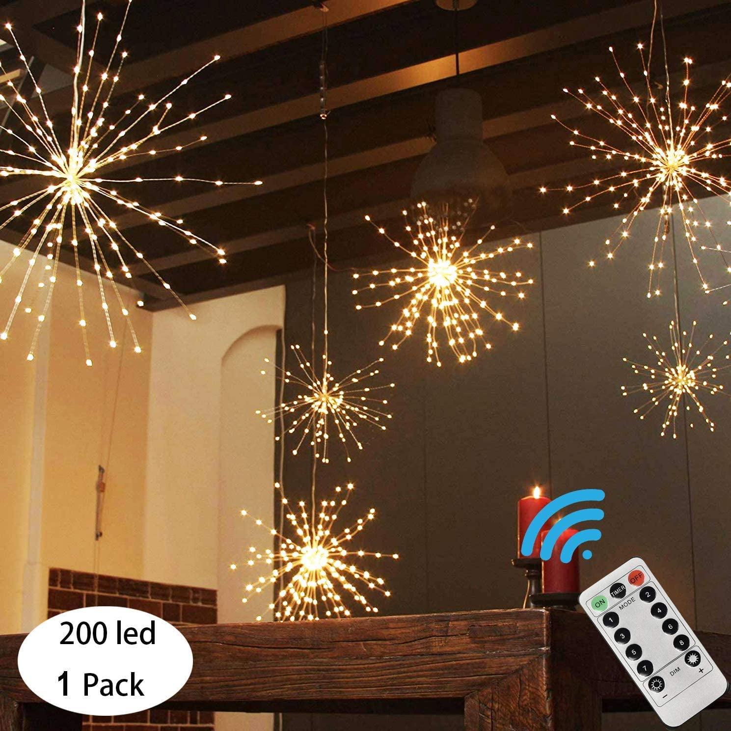 200 LED Hanging Sphere String Lights, Battery Operated Starburst Lights ...