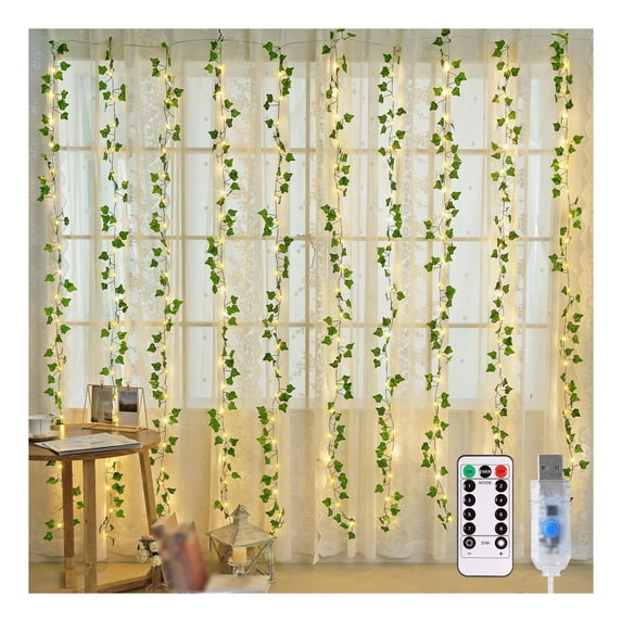 200 LED Ivy Vine Fairy Lights, 6.5ft x 6.5ft Artificial Leaf Curtain ...