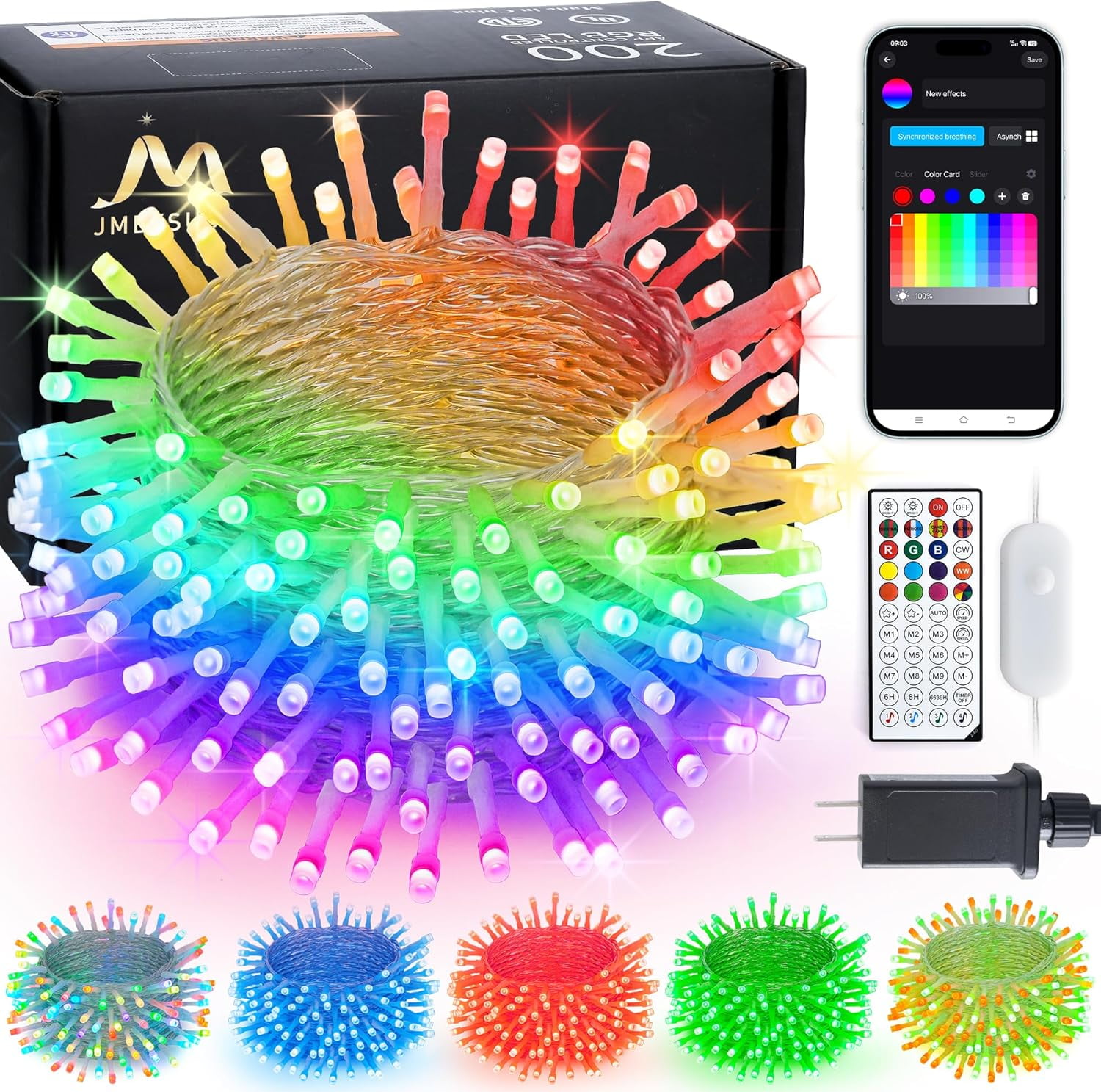 200 LED RGB String Light Outdoor Indoor, Christmas Lights Outdoor Clear ...