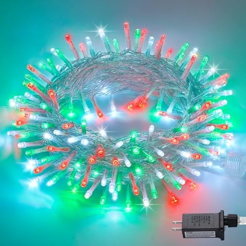 200 LED Red White and Green Christmas Lights Outdoor, 66ft String ...