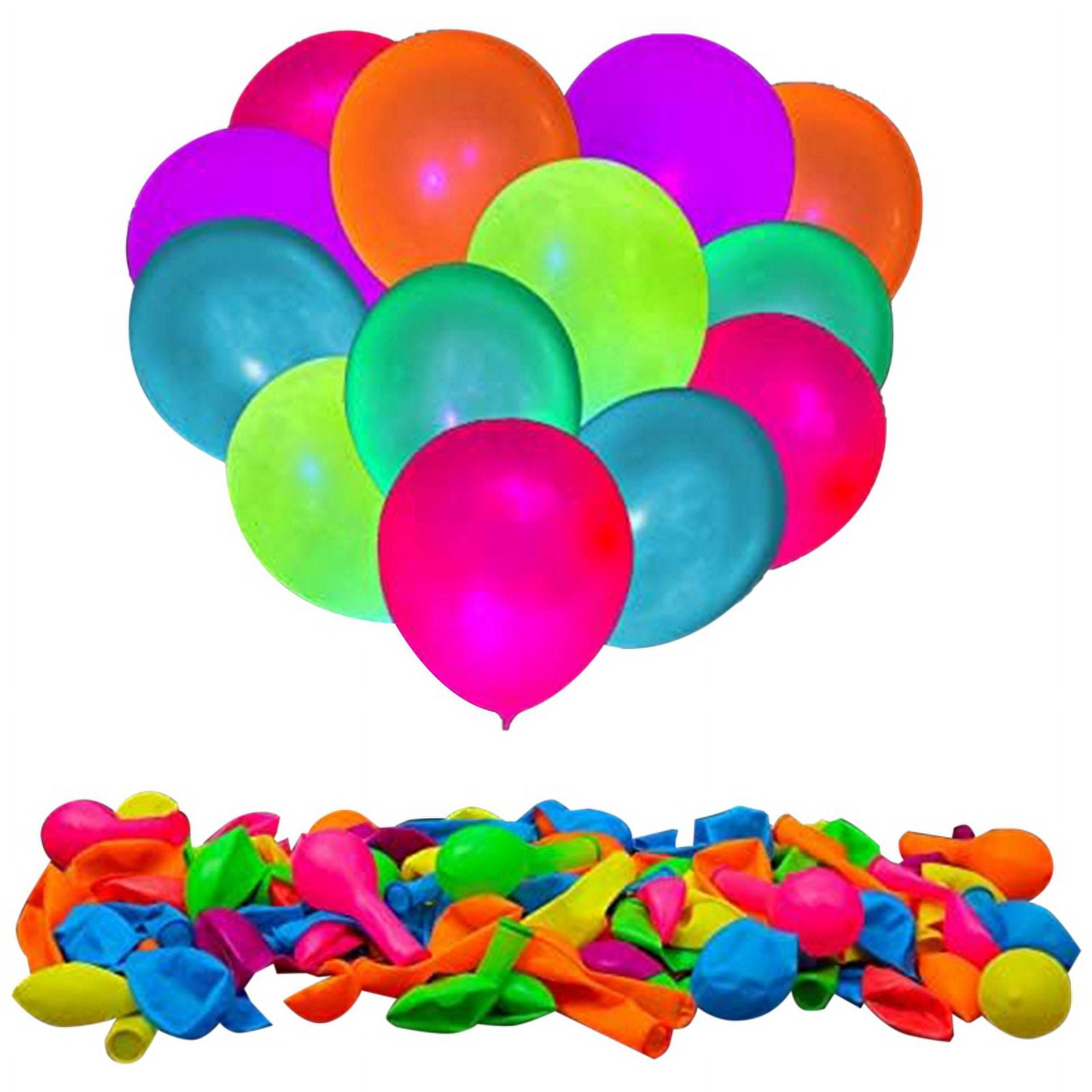 200 Neon Glow Party Balloons, Glow in the Dark for Birthday Decoration ...