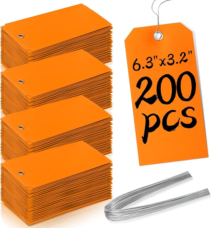 200 Orange Plastic Hang Tags - 6 1/4 x 3 1/8, Heavy Duty, Write On ...