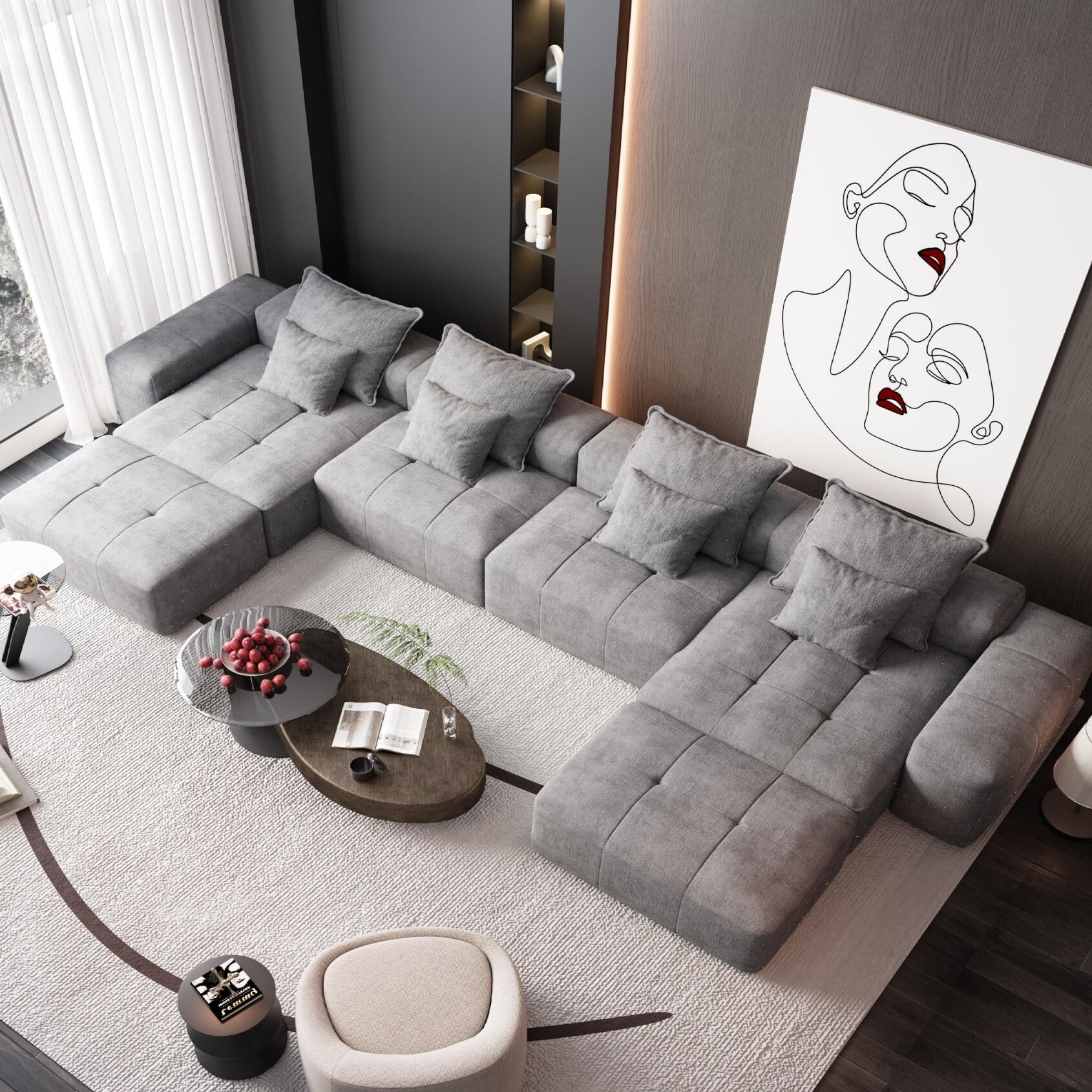 200" Oversized Modular Sectional Sofa, U-Shaped Cloud Couch with 28.5 ...