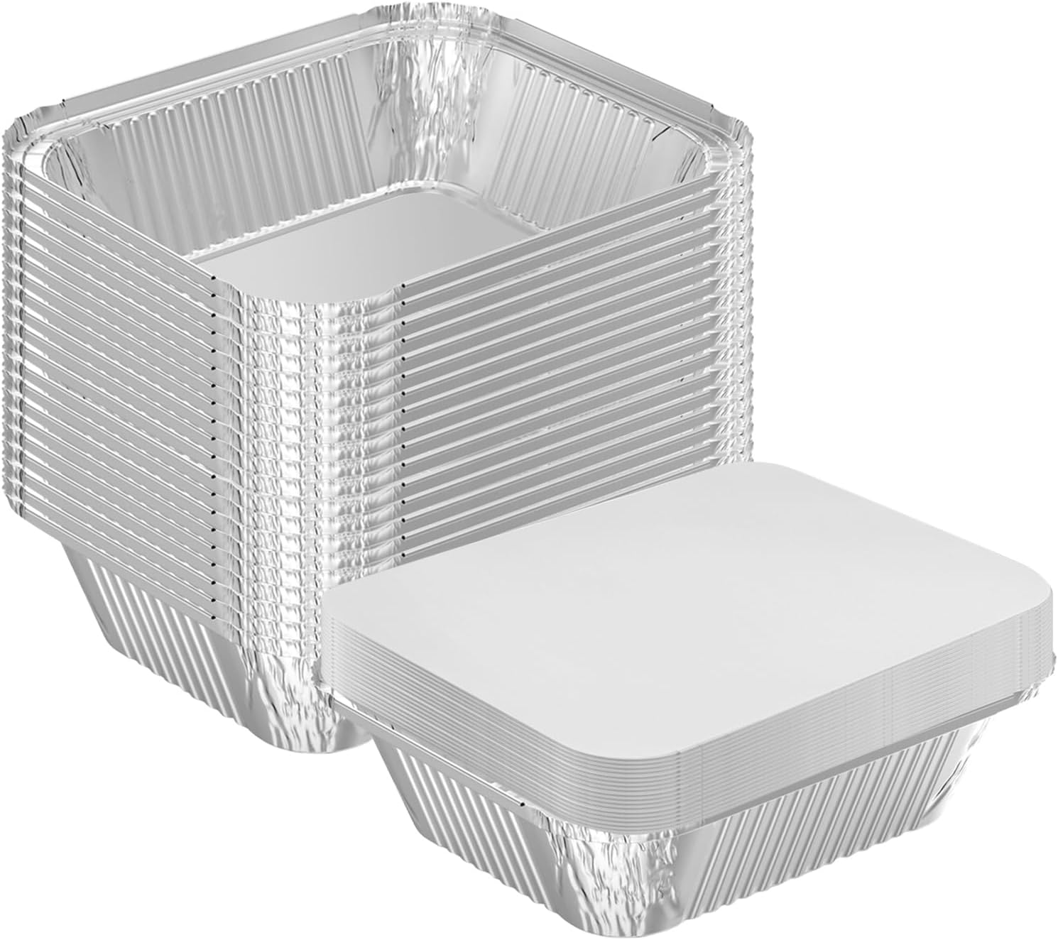 200 PACK 8.3"x6.2" Disposable Tin Foil Pans with Lids 2.25LB Aluminum ...