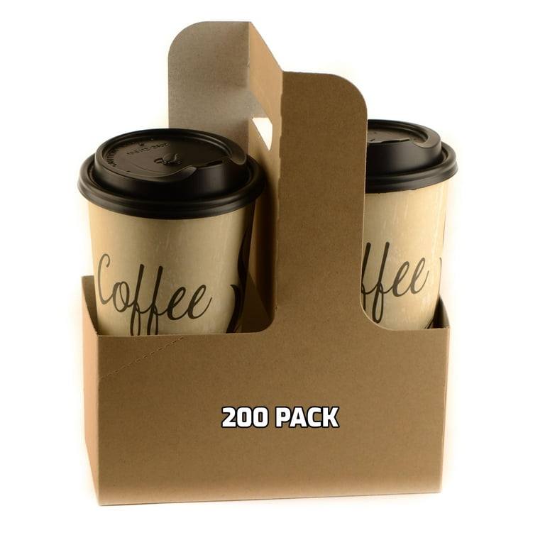 200 PACK Disposable Cup Drink Carrier with Handles Kraft 2 or 4 Cup Carrier Paperboard Cup Holder Disposable Cup Holder for Hot and Cold Drinks To Go Coffee Cup