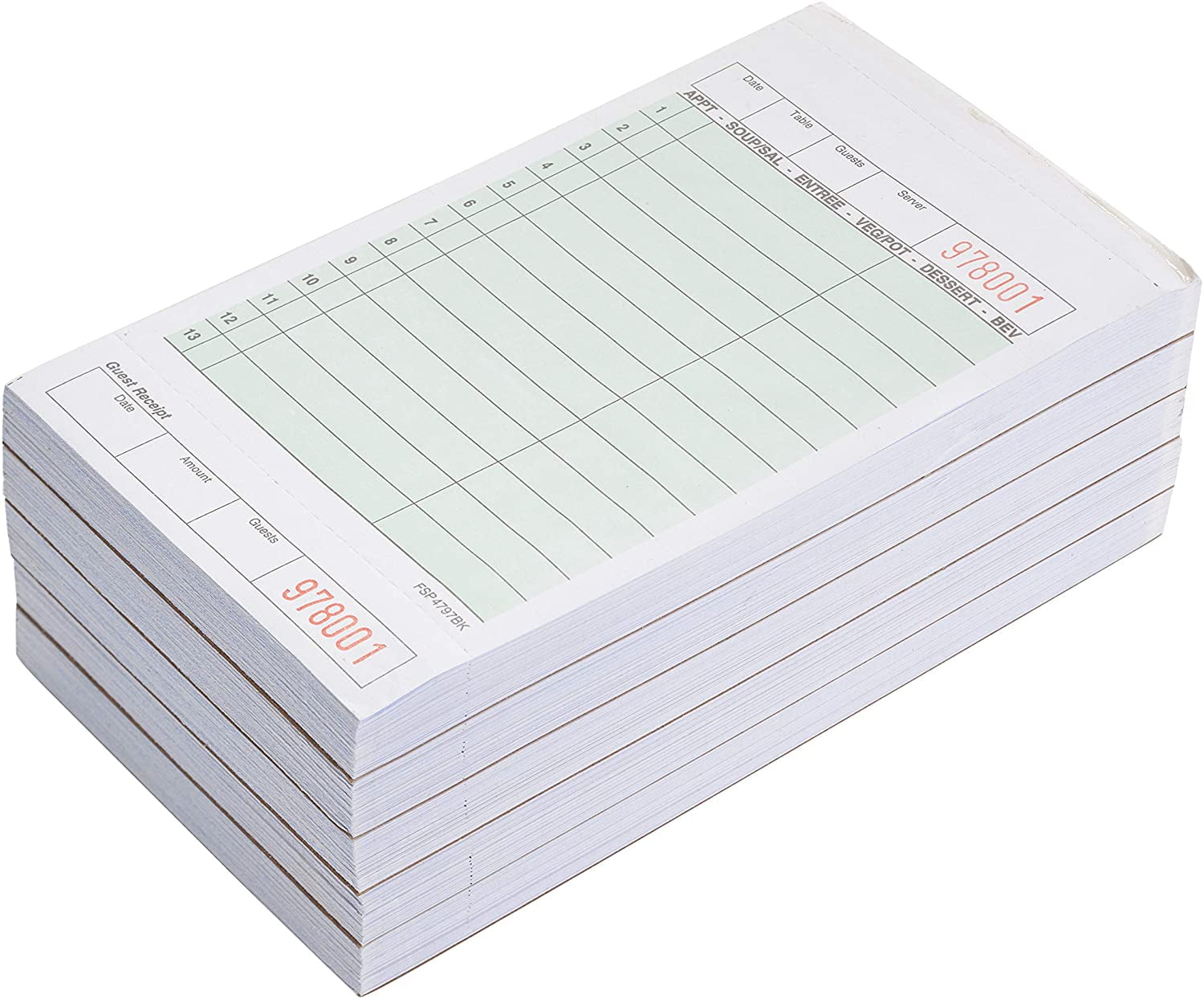 [200 PACK] Green Guest Check Pads 2 Part Carbonless - 50 Pages per ...
