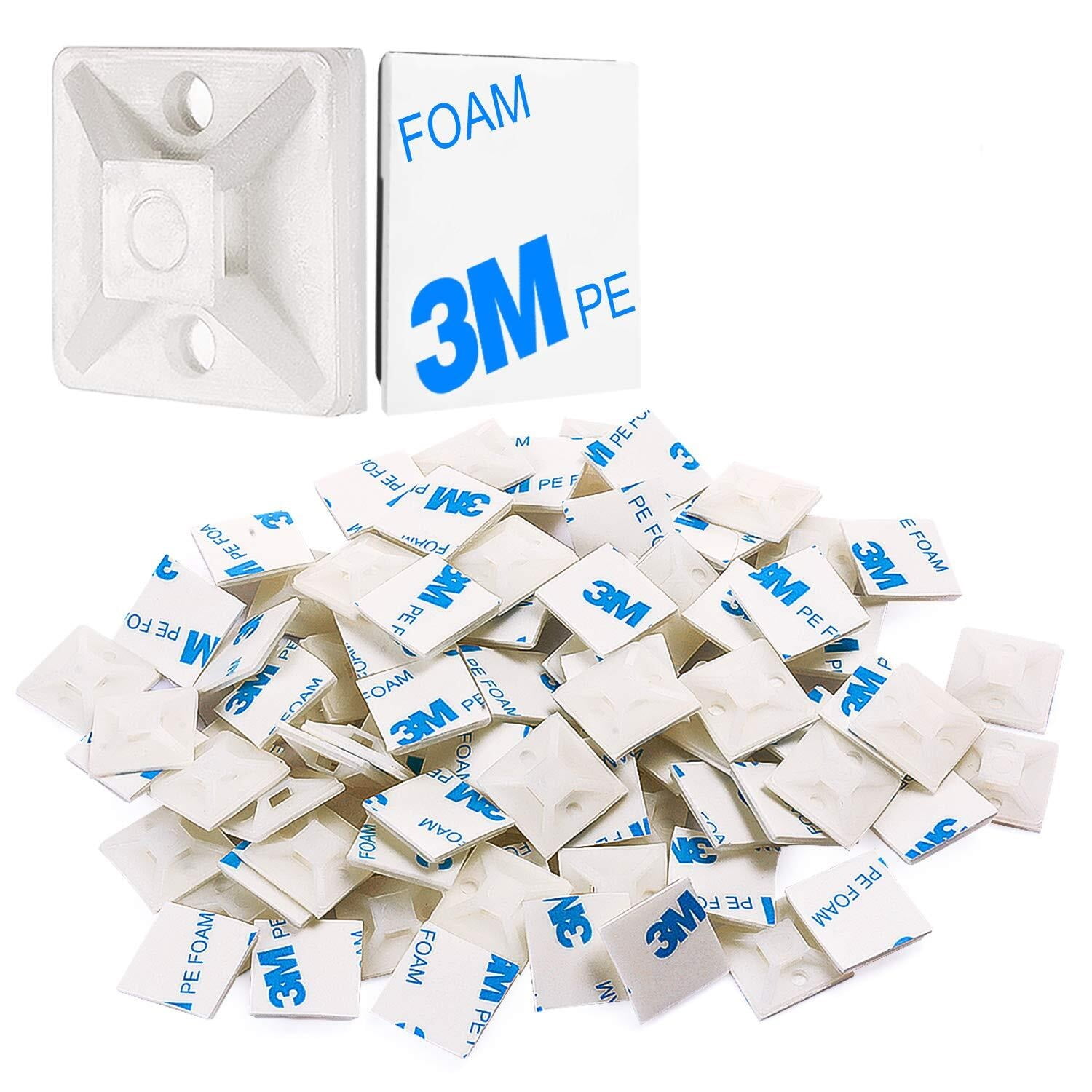 200 PCS 1/2" Black Self Adhesive Cable Zip Tie Mounts Wire Cable Clips ...