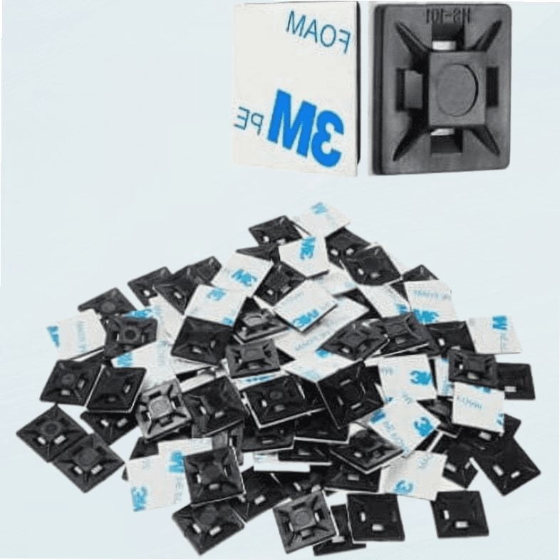 200 PCS 1/2inch Black 3M Back-Glue Self Adhesive Cable Zip Tie Mounts ...