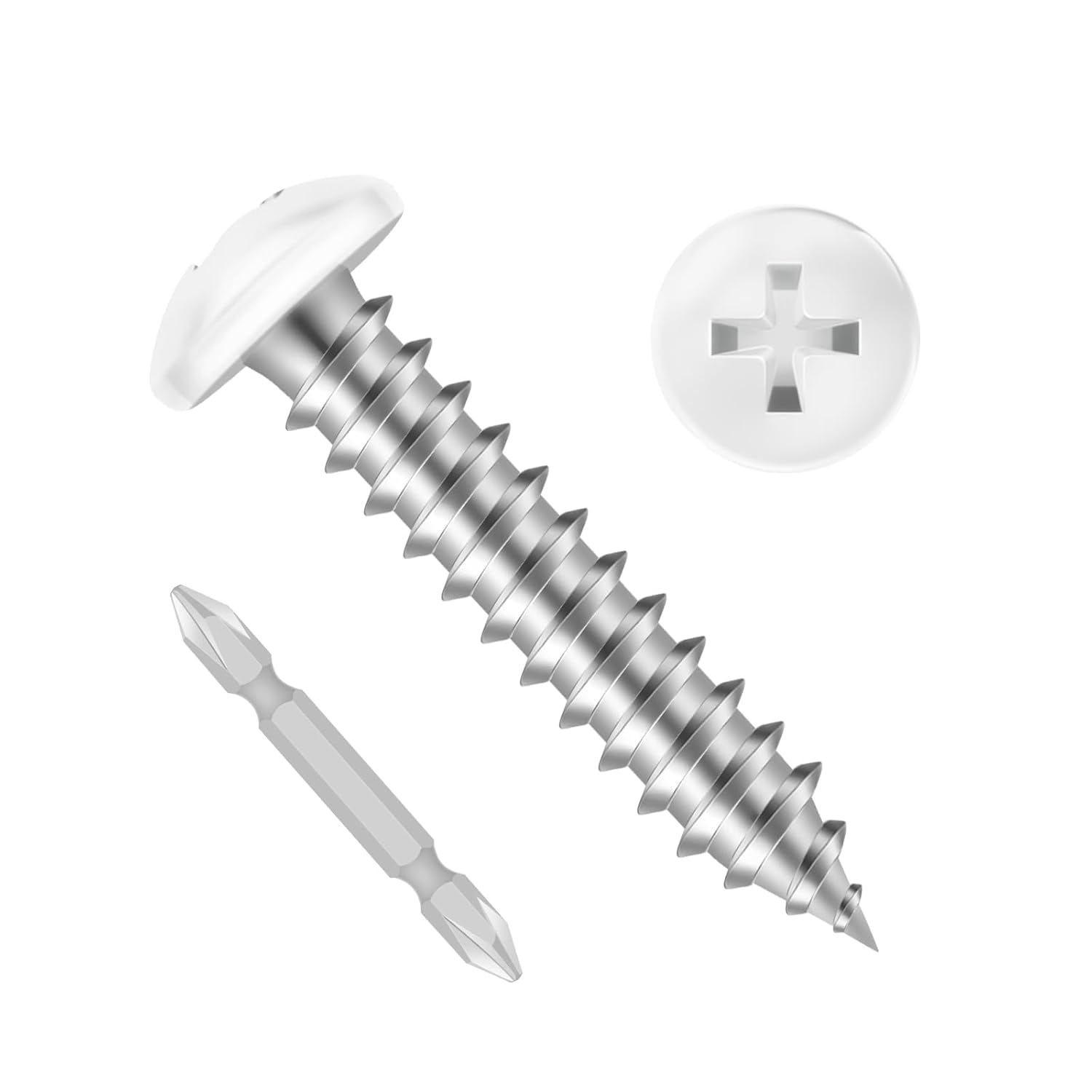 200 PCS #4 x 1-1/4" Pan Head Self Tapping Screws, White Head Wood Screw ...