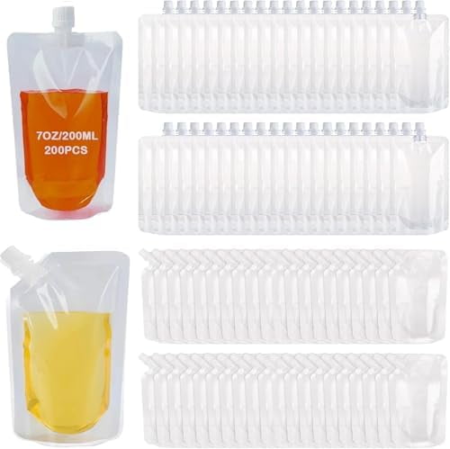 200 PCS 8 OZ Plastic Flask Pouch Reusable Drink Pouches 8 OZ Disposable ...