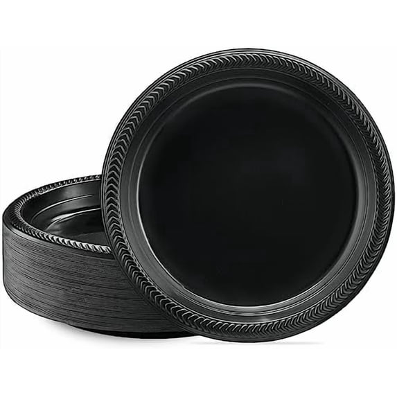 200 PCS Black Plastic Plates Light Weight 9 Inch Plastic Dinner Plates ...
