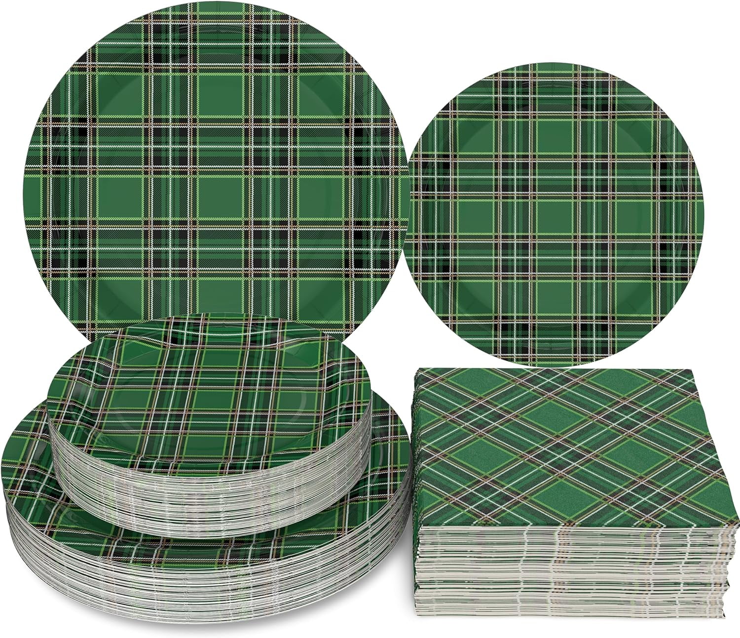 200 PCS Buffalo Plaid Paper Plates and Napkins, Green & Black Plaid ...