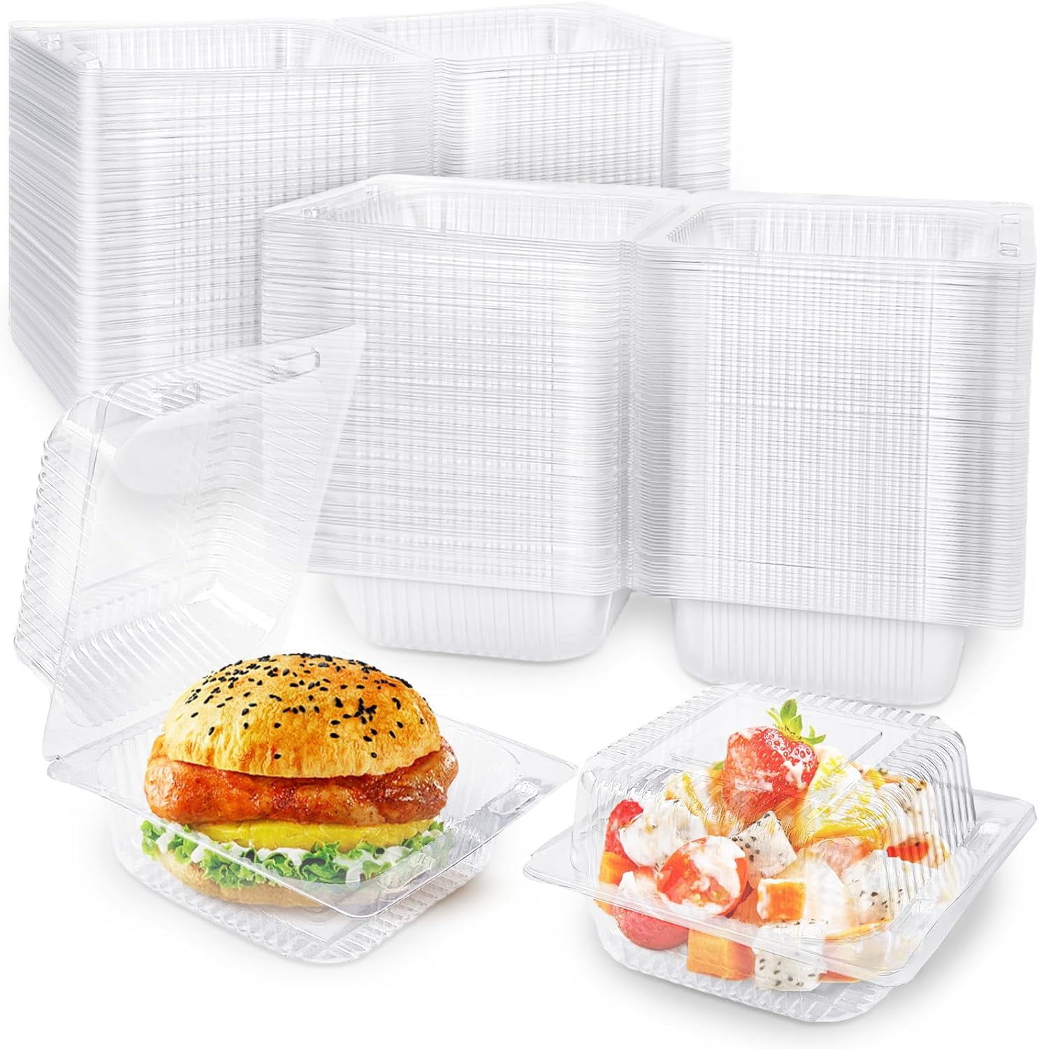 200 PCS Clear Plastic Square Hinged Containers,Disposable To Go ...