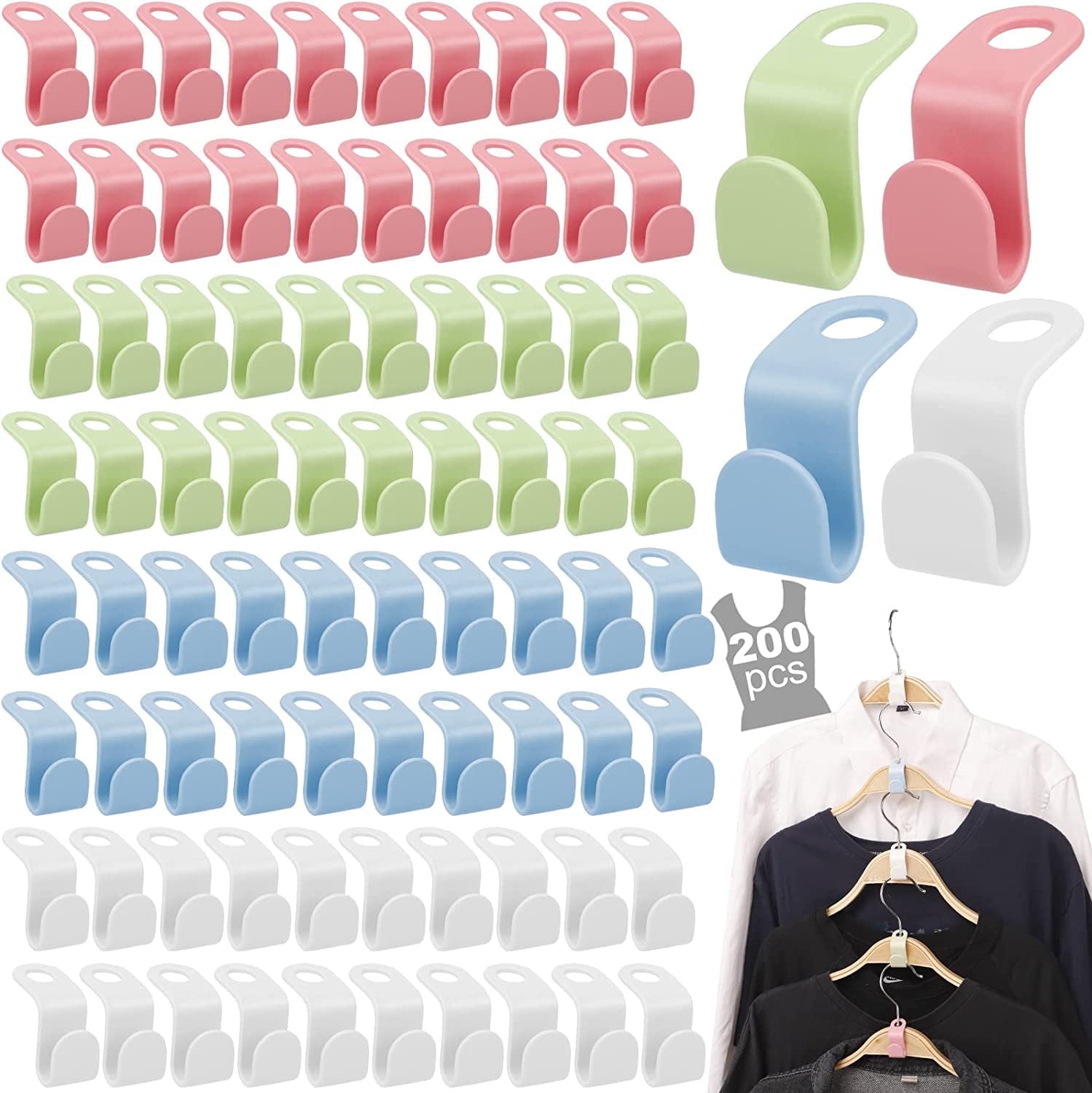 AWLYLNLL Clothes Hanger Connector Hooks, 200 PCS, ABS Plastic, 4 Colors ...