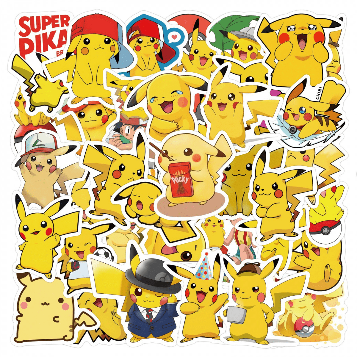200 PCS Cute Cartoon Pokemon_Pikachu Stickers for Kids Teens, Vinyl ...