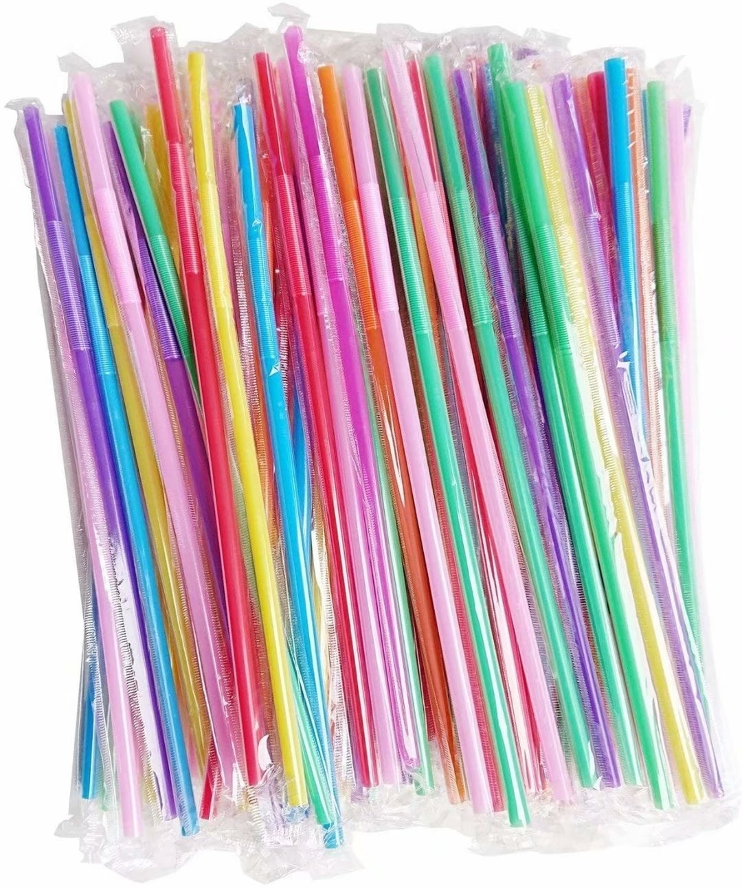 200 PCS Flexible Plastic Drinking Straws, 26cm Extra Long Colorful ...