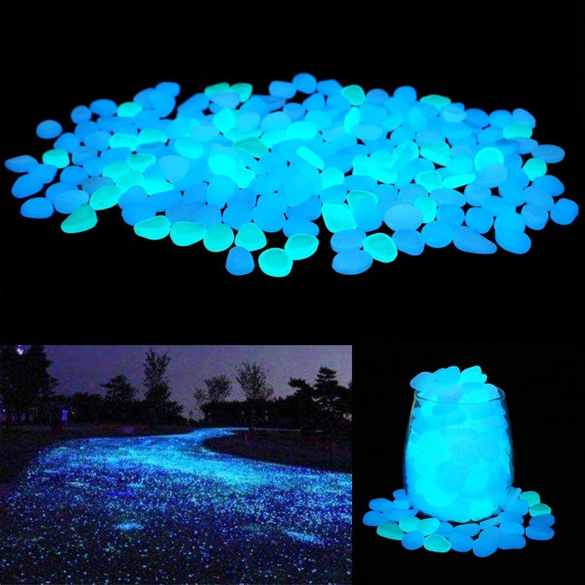 200 PCS Glow in The Dark Rocks for Outdoor Garden, Blue Luminous ...
