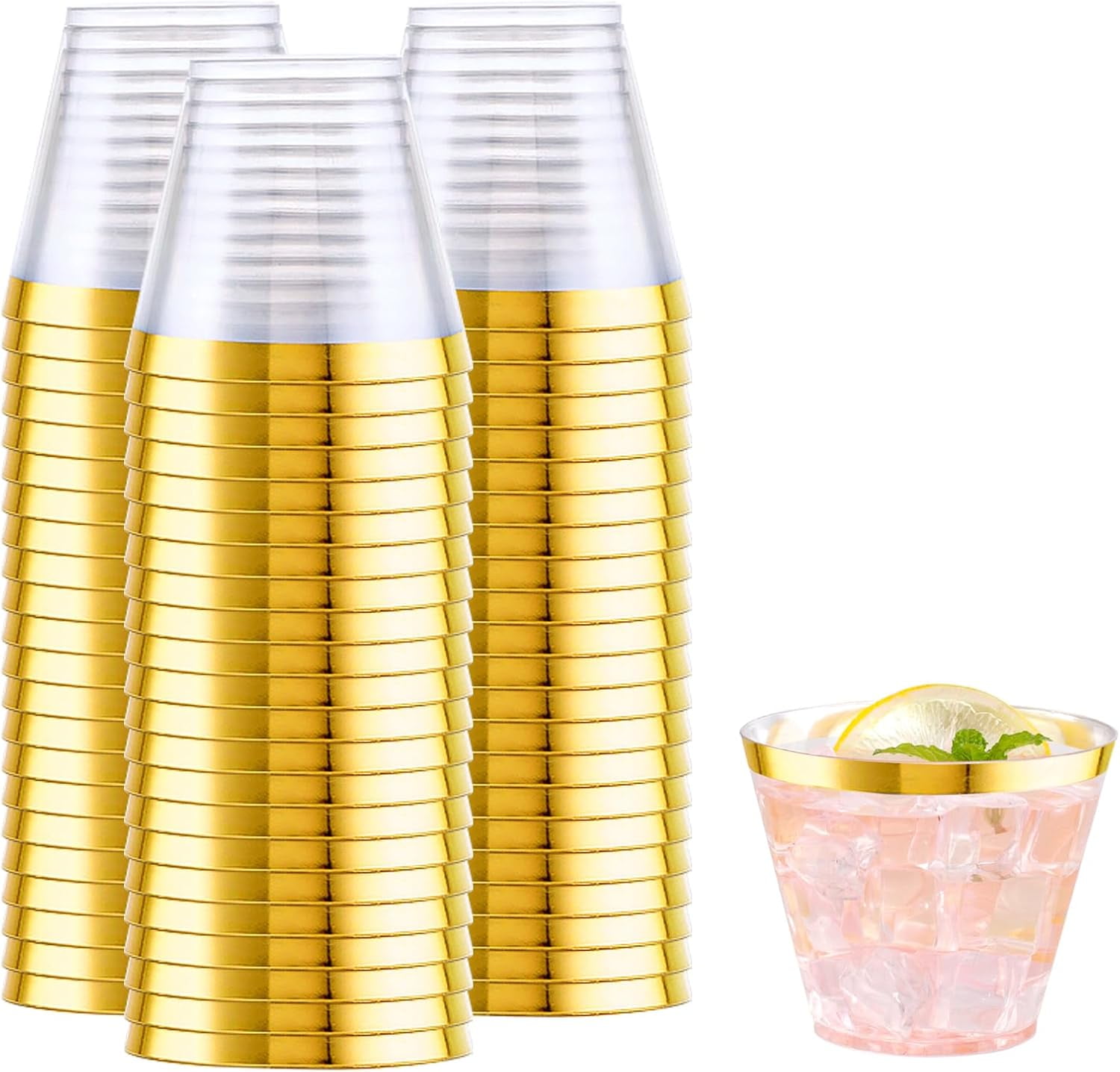200 PCS Gold Plastic Cups, 9 oz Clear Plastic Cups Tumblers, Disposable ...