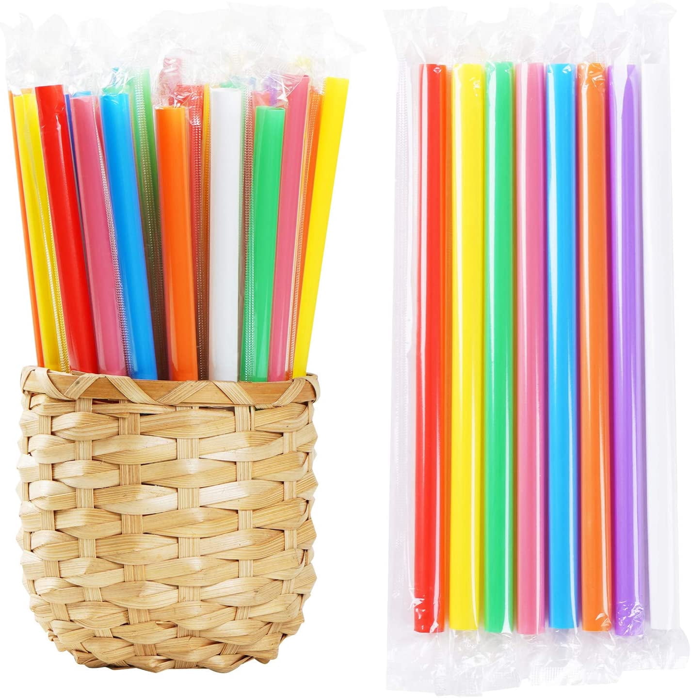 200 PCS Individually Packaged Colorful Jumbo Smoothie Straws, Large ...