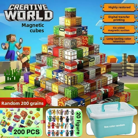 200 PCS Minecraft Magnetic Blocks Advanced Construction Set For Kids ...