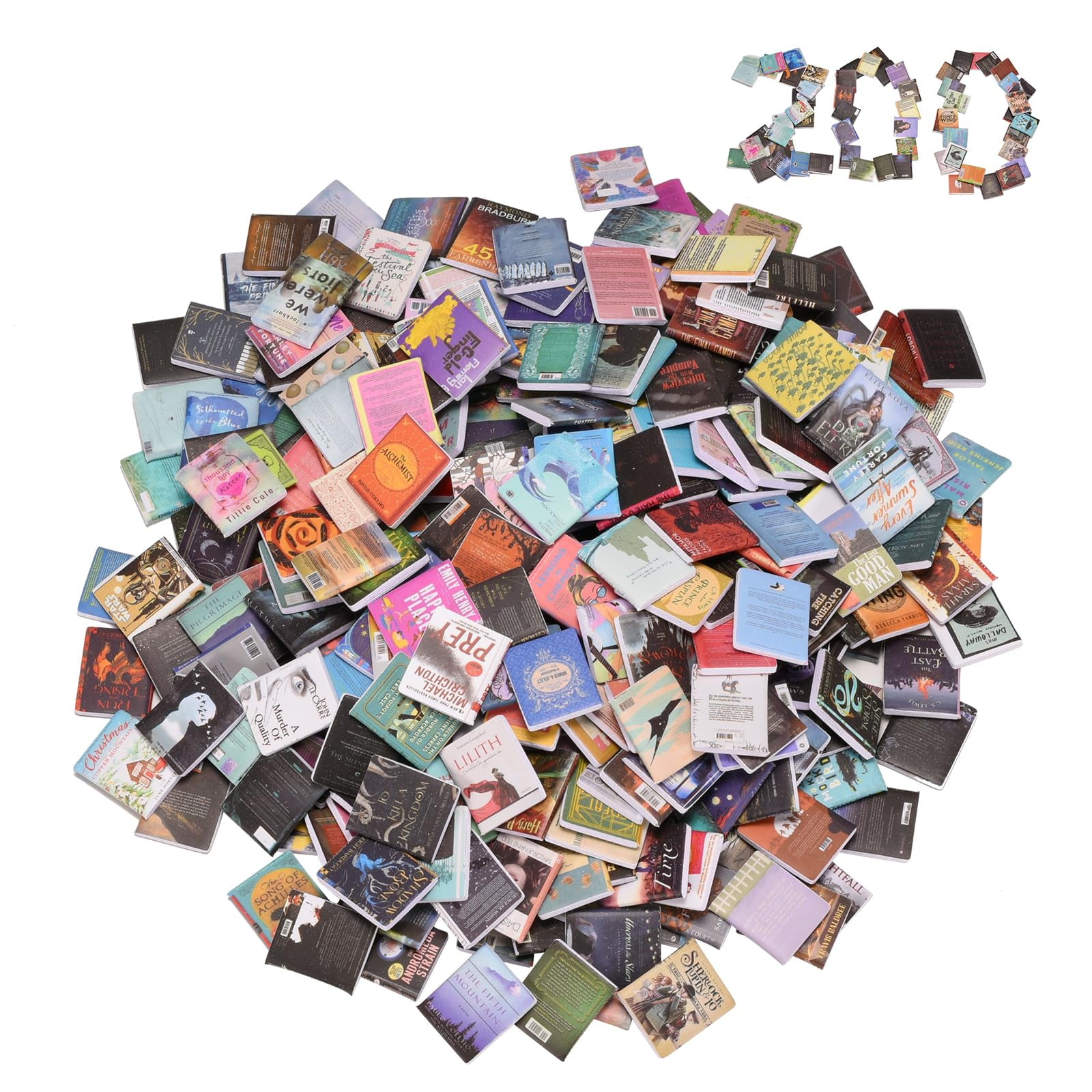 200 PCS Mini Books for Anxiety Bookshelf, Non-Repeating Book Miniatures ...