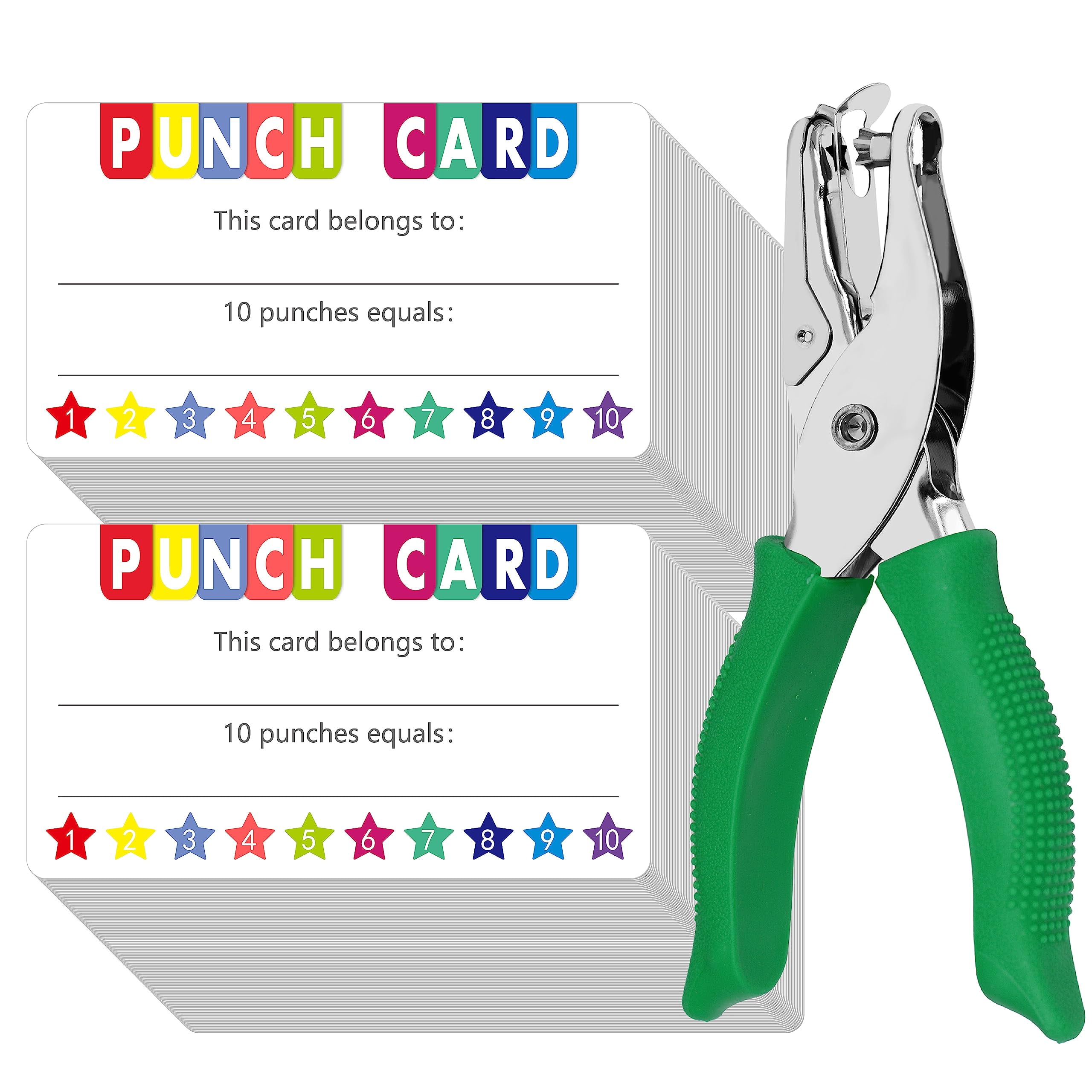 200 PCS Punch Cards, Incentive Card with Handheld Puncher Kit Star ...