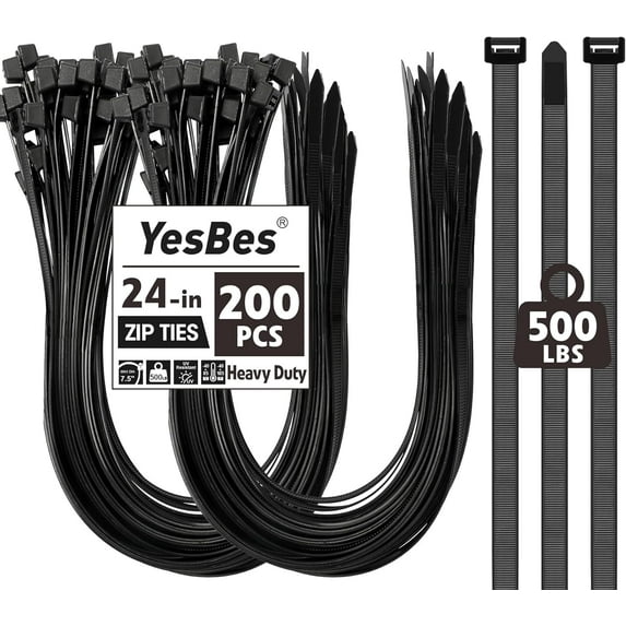 200 PCS Zip Ties 24 Inch Heavy Duty, Large Cable Ties 500lbs Tensile ...