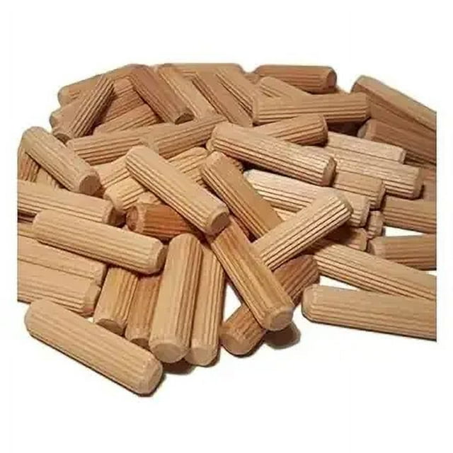 200 Pack 1/2“ x 2" Wooden Dowel Pins Wood Kiln Dried Fluted and Beveled ...
