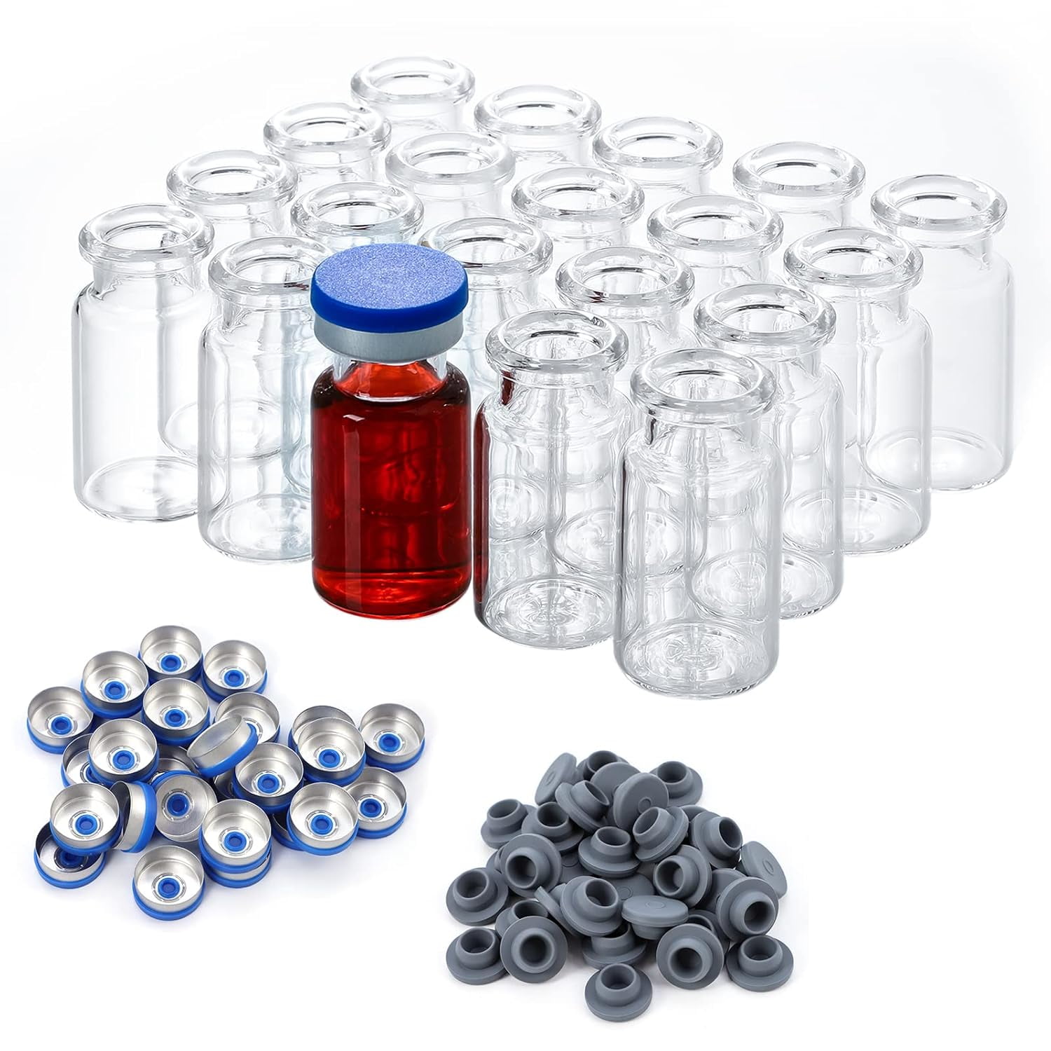 200 Pack 10ml Glass Vials, Clear Glass Headspace Vials with Plastic ...
