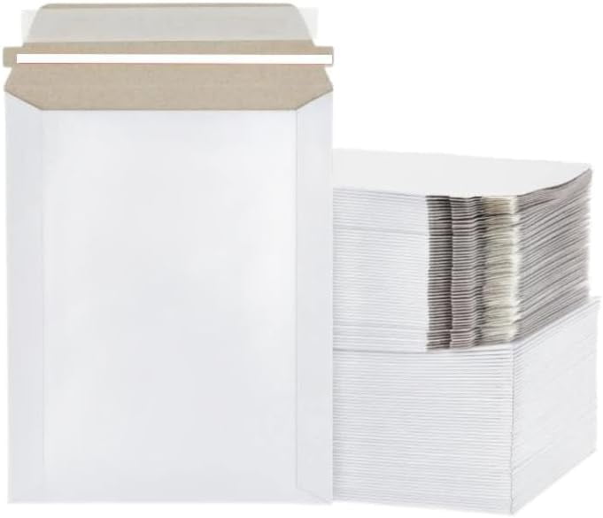 200 Pack 12.75x15 White Rigid Stay Flats Self-Seal Cardboard Envelope ...