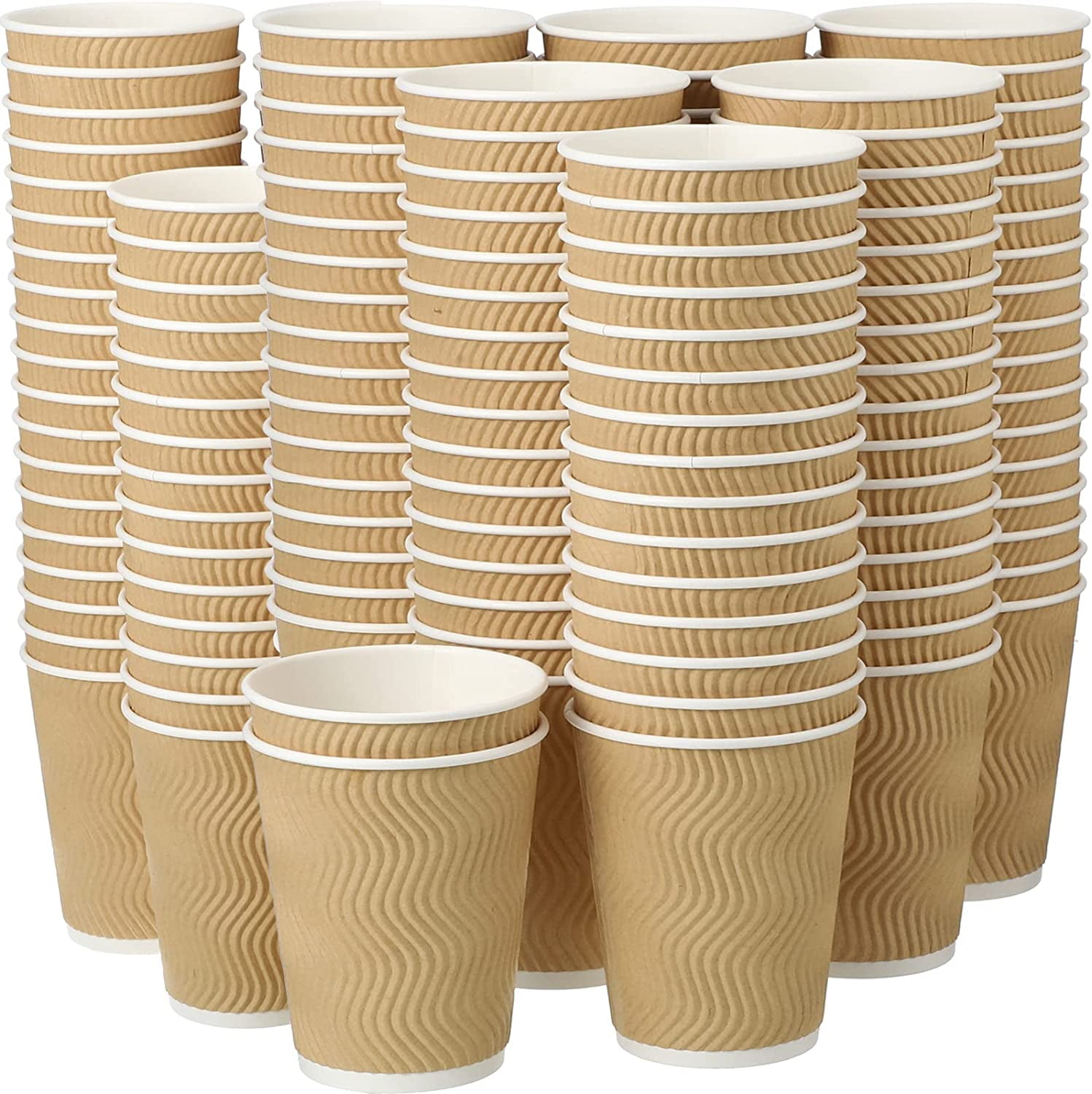 200 Pack 12 oz Brown Paper Cups, Disposable Ripple Insulated Hot ...