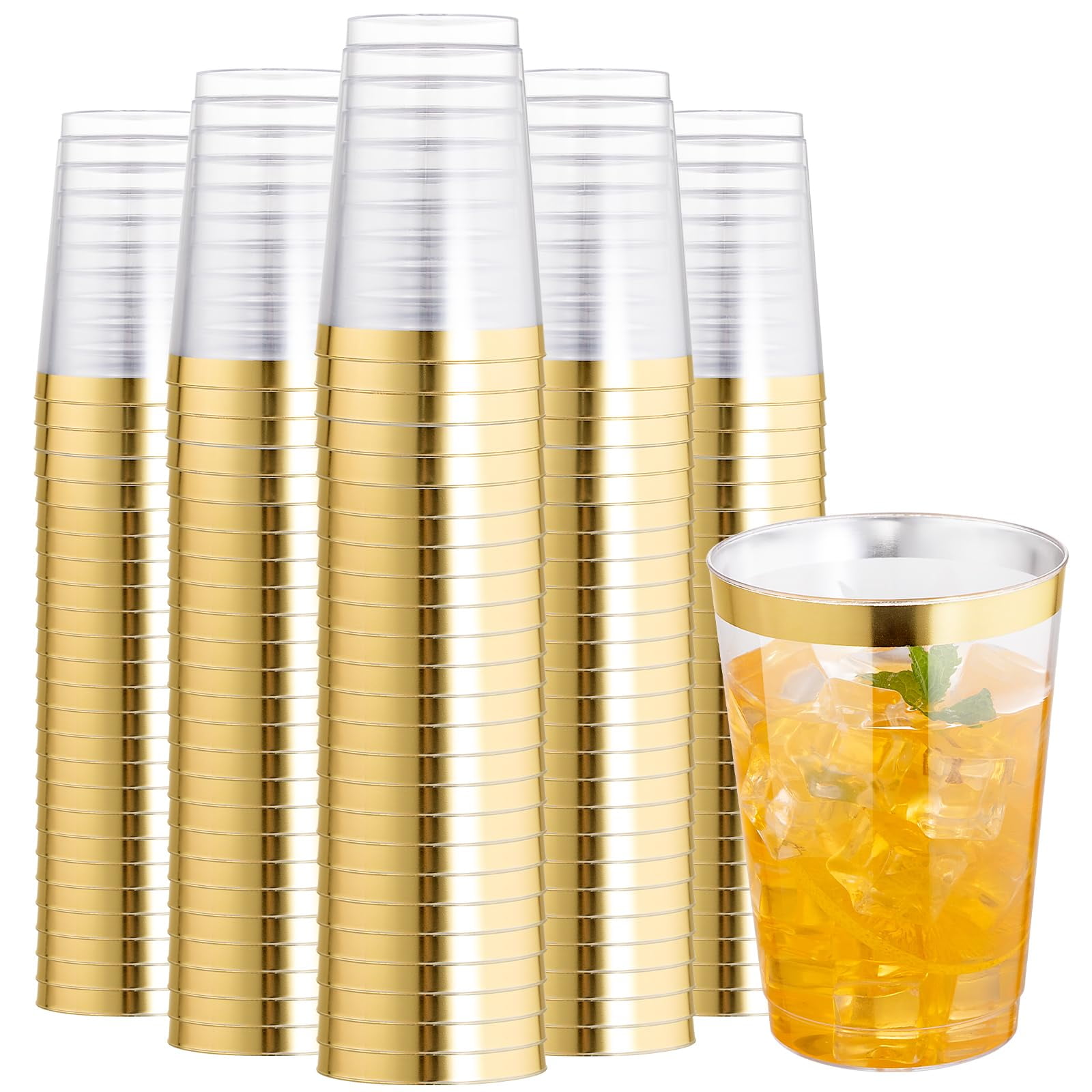 200 Pack 12 oz Clear Plastic Cups with Gold Rim, Disposable Wine ...