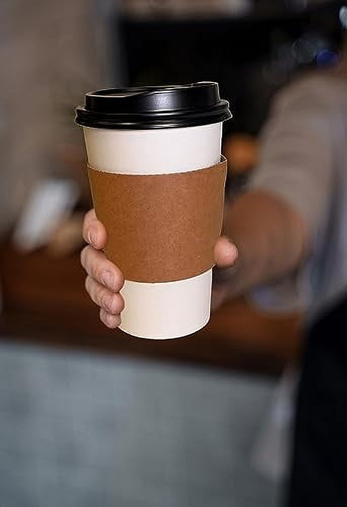 200 Pack - 12 oz Disposable White Paper Coffee Cups with Black Dome ...