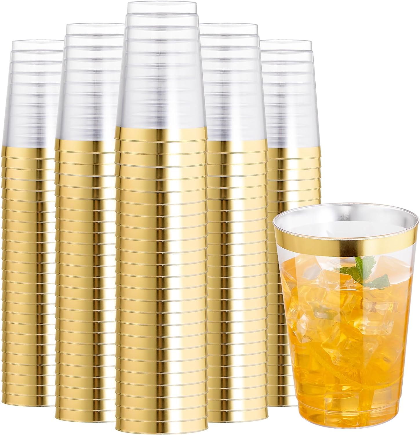 200 Pack 12 oz Gold Plastic Cups, Clear Disposable Cups, Disposable ...