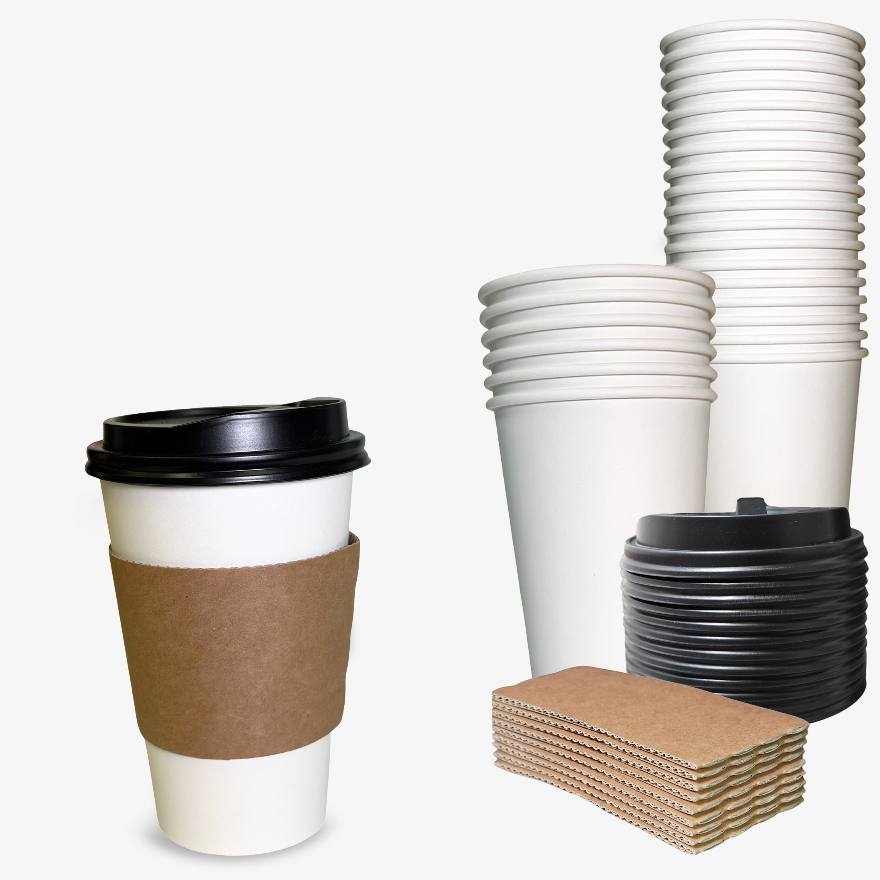 [200 Pack] 16oz Disposable White Paper Coffee Cups with Black Dome Lids ...
