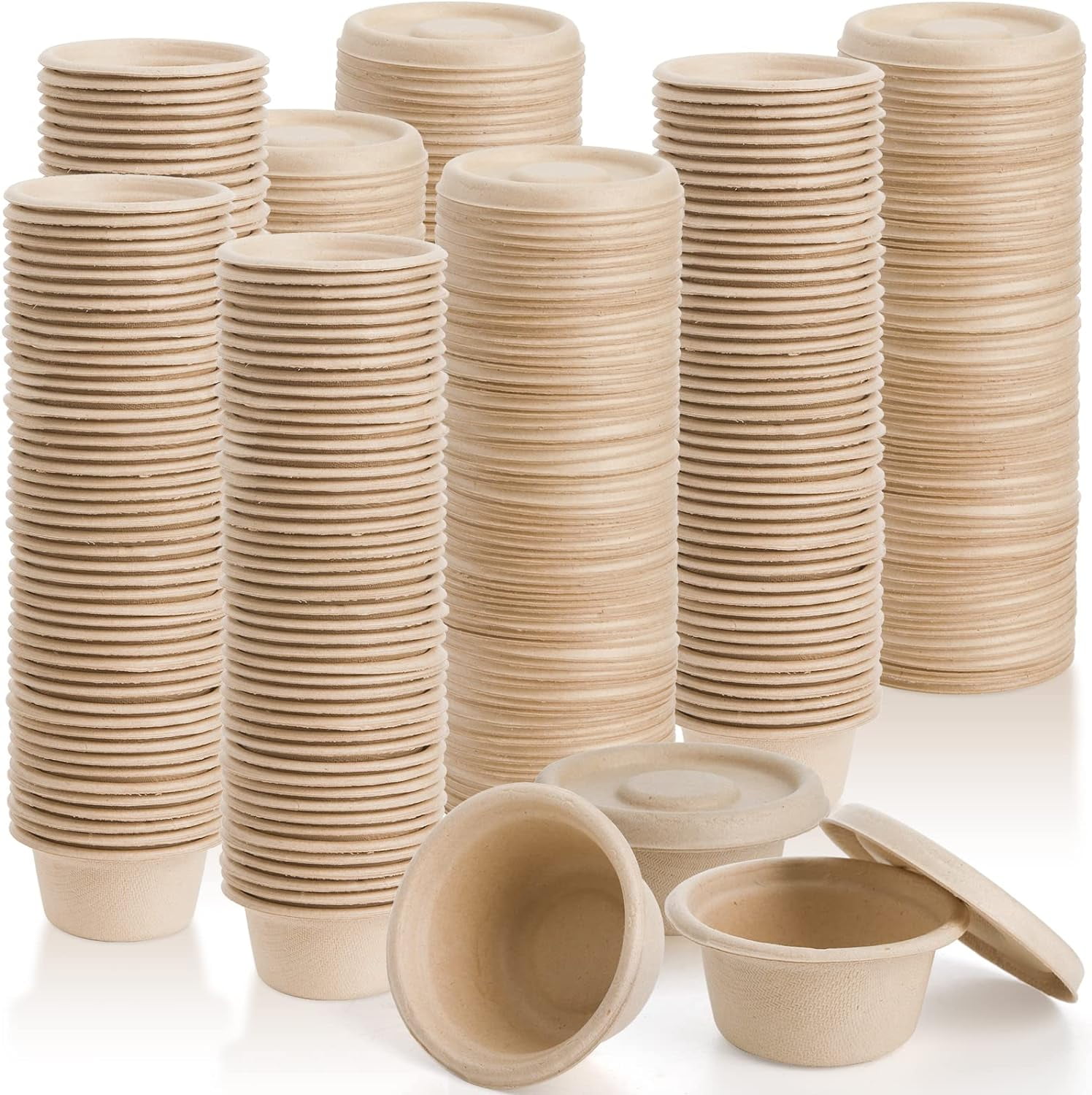 200 Pack 2 oz Compostable Bagasse Fiber Cups with Lids, Disposable ...