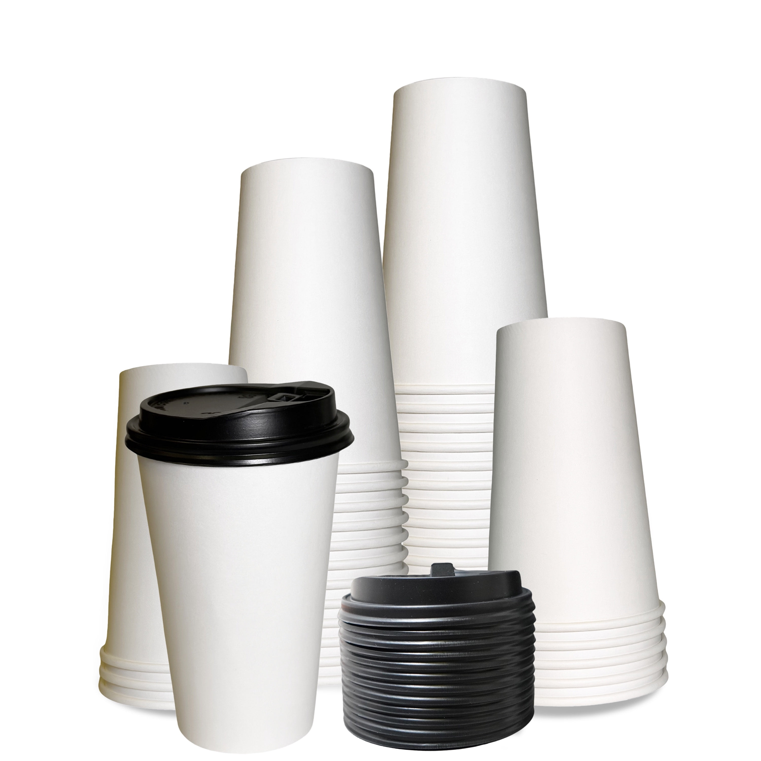 [200 Pack] 20oz Disposable White Paper Coffee Cups with Black Dome Lids ...