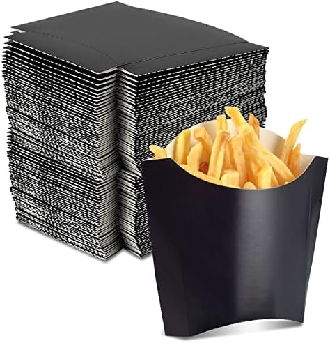 200 Pack 4oz Black French Fry Containers - Small French Fry Box Holder ...