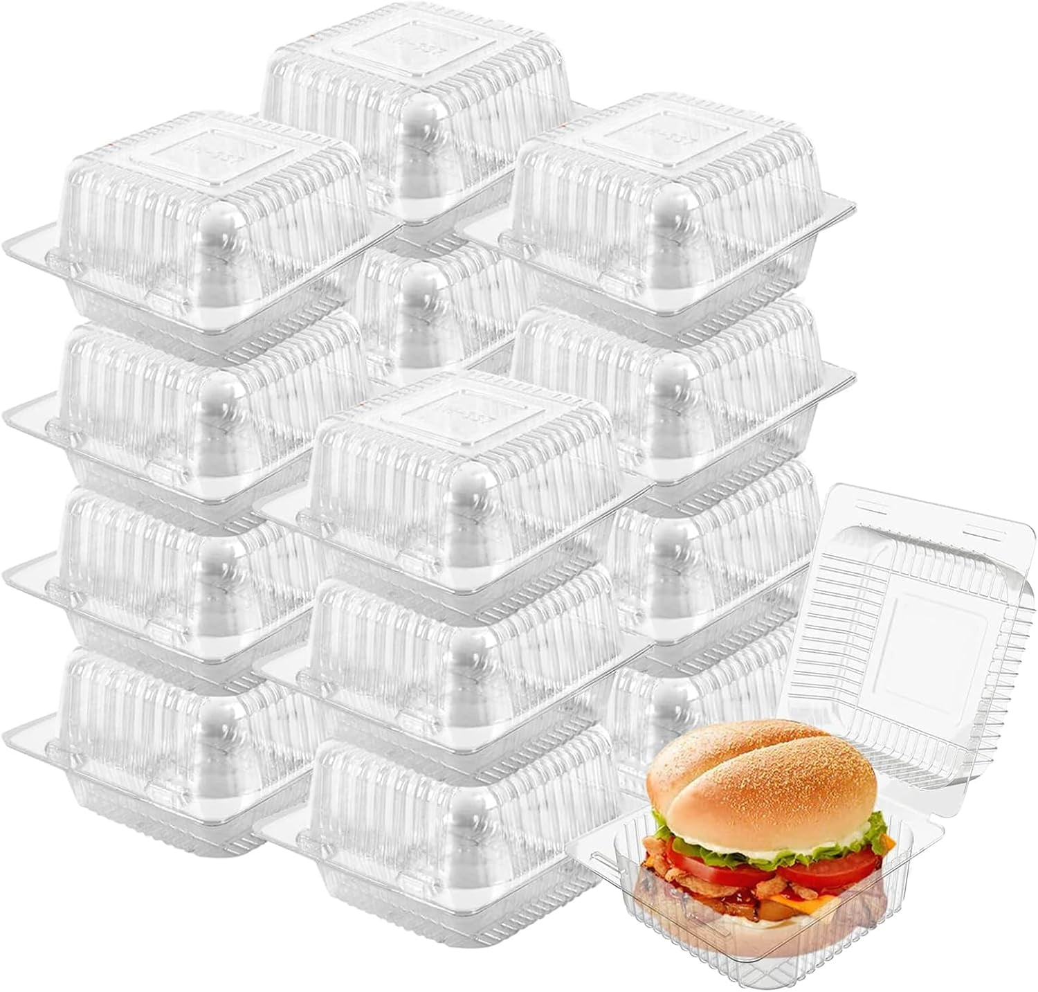 200 Pack 5 x 5 inch Clear Plastic Disposable Clamshell Container,Hinged ...