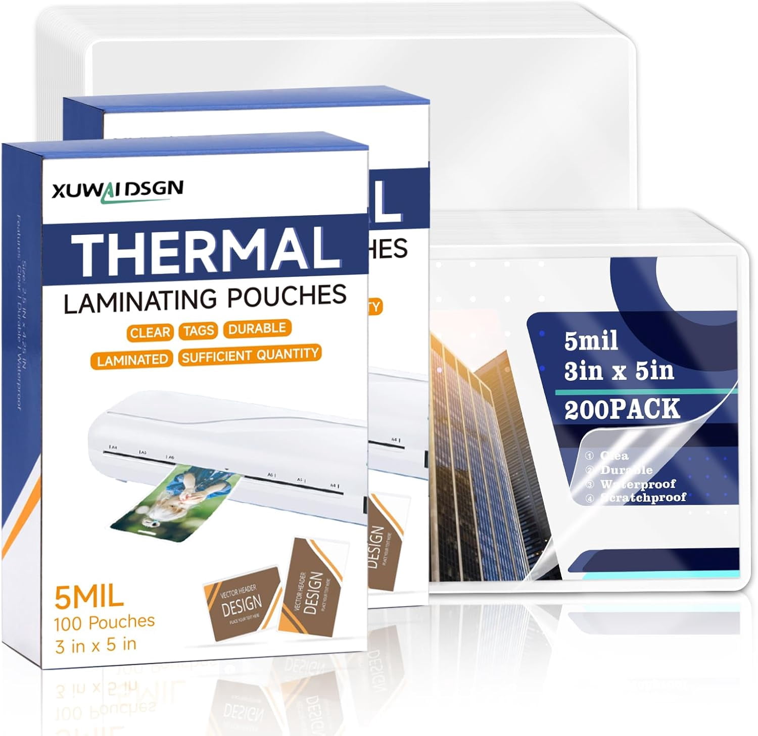 200 Pack 5mil 3“x5" Thermal Laminating Pouches Badge Laminate Pouches ...