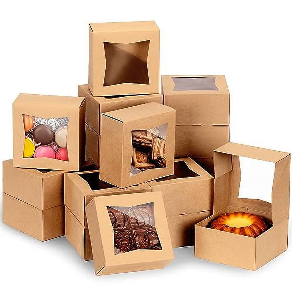 [200 Pack] 6x6x3 Bakery Box with Window - Square Kraft Pie Boxes with ...