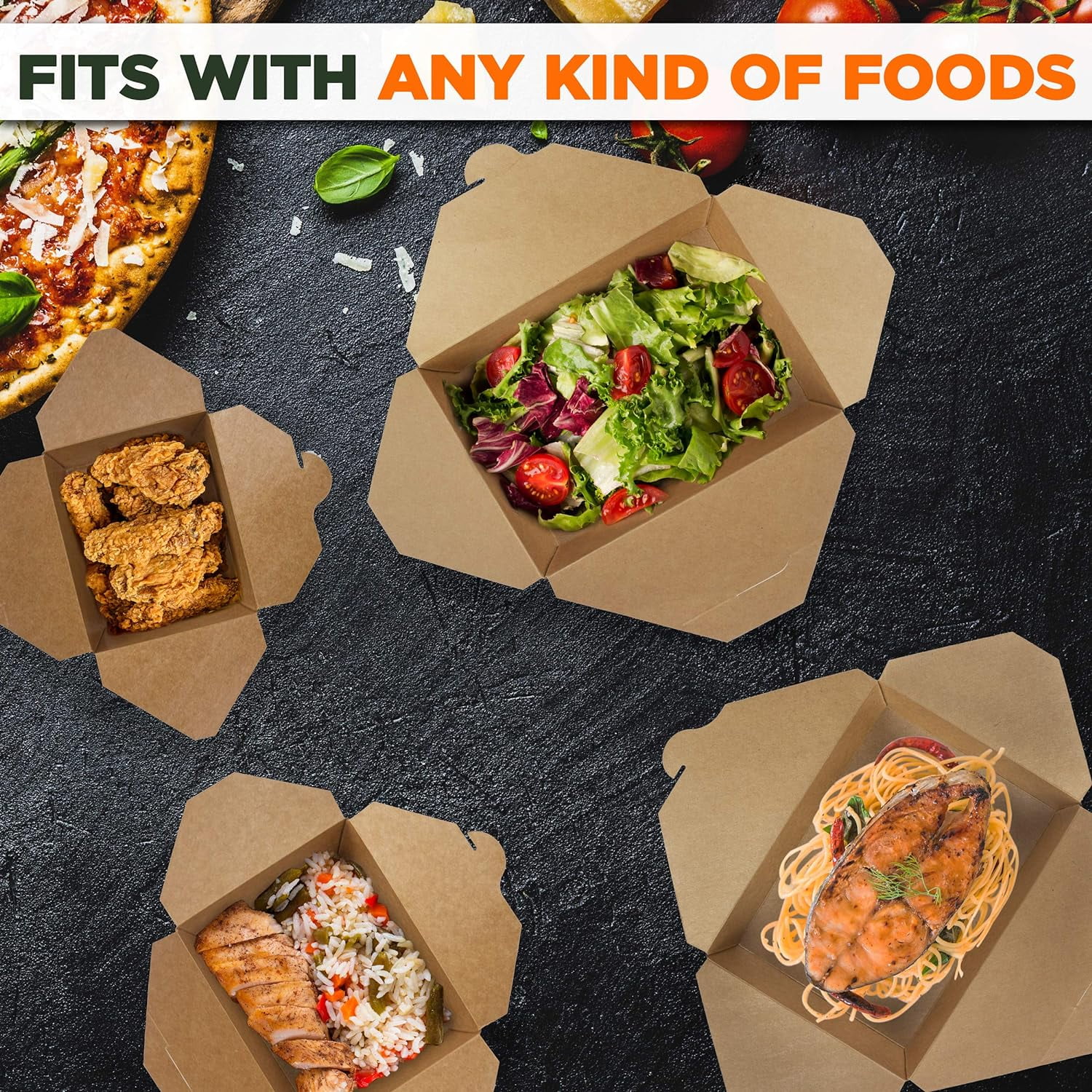 200 Pack 76 oz Disposable Take Out Containers Microwaveable Kraft Paper ...