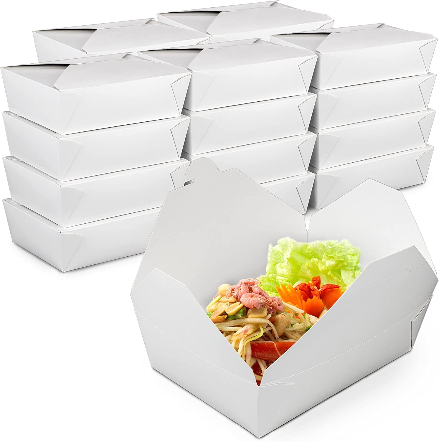 200 Pack 76 oz Paper Take Out Containers 8.6 x 6.3 x 2.5 - White Lunch ...
