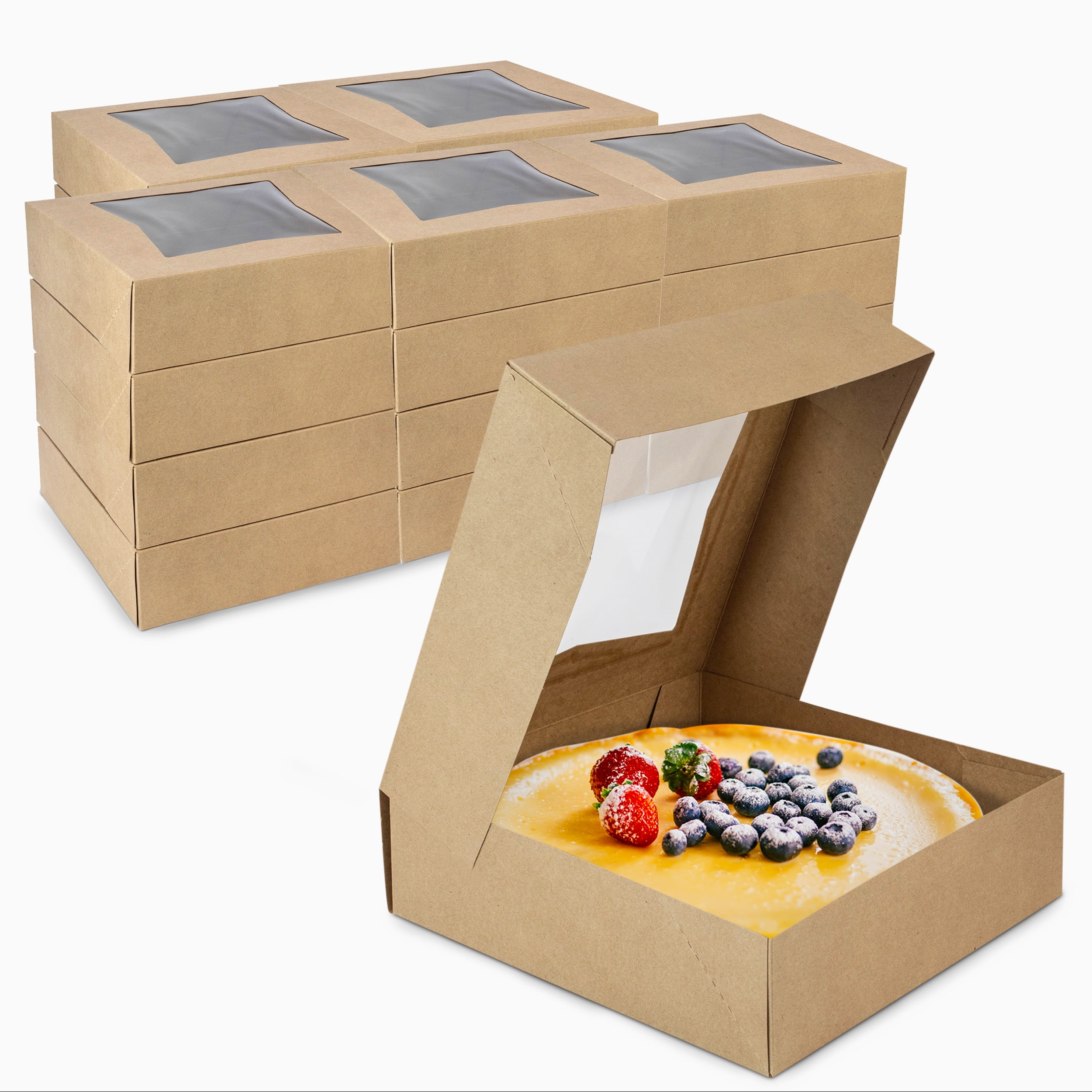 [200 Pack] 9x9 Bakery Boxes with Window - Square Kraft Pie Boxes with ...