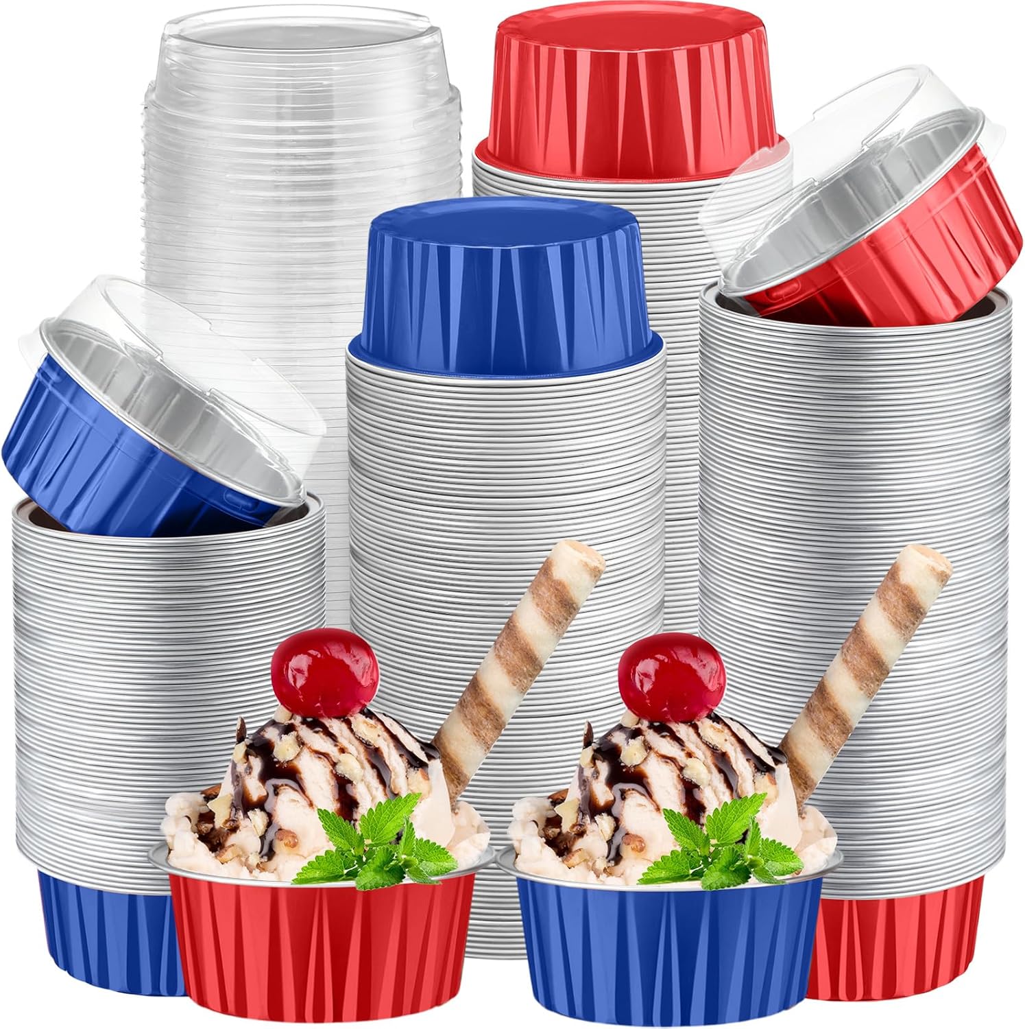 200 Pack Aluminum Foil Cupcake Liners with Lids,5 oz Round Baking Cup ...